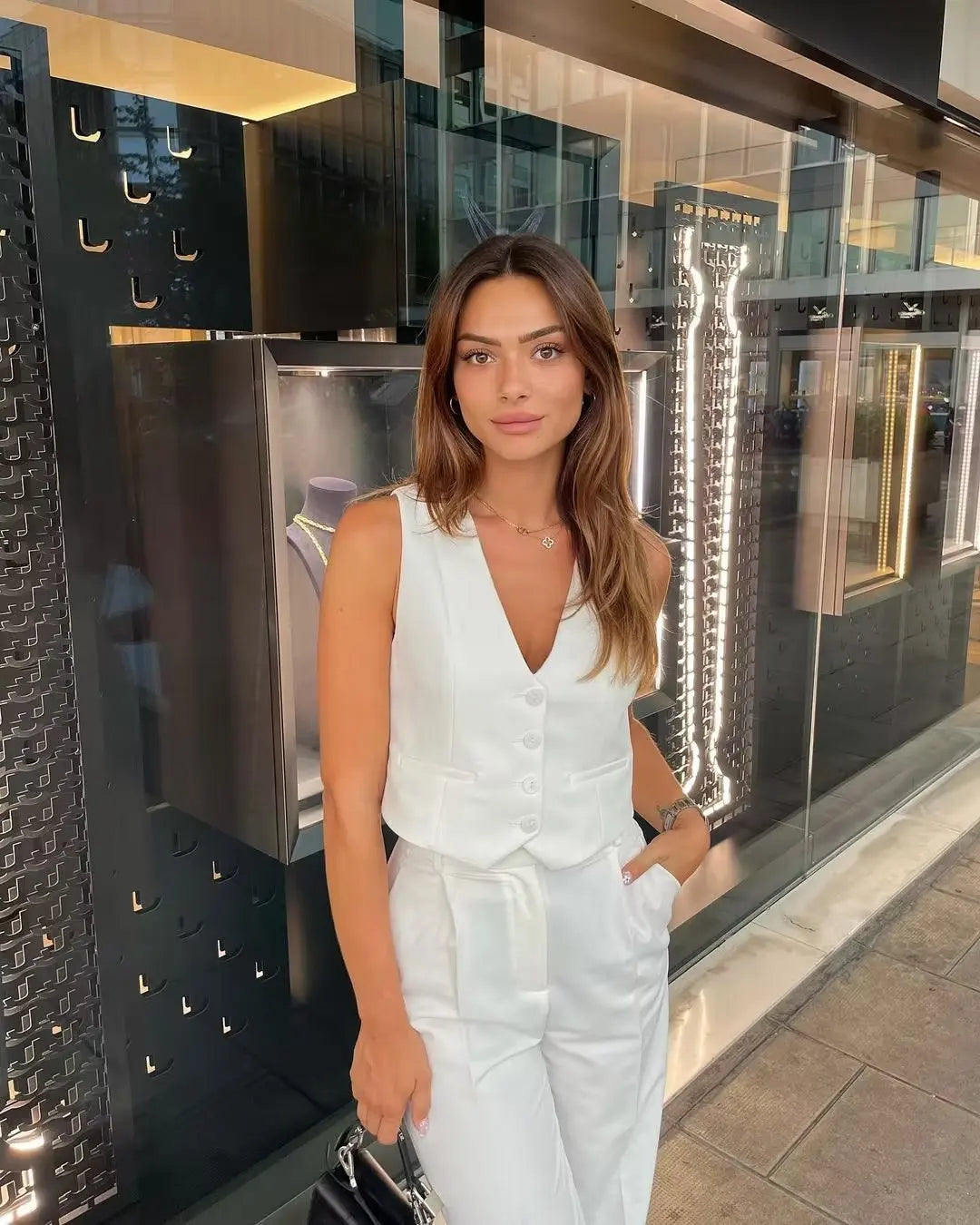 Reina V Neck Sleeveless Waistcoat – JeeBas