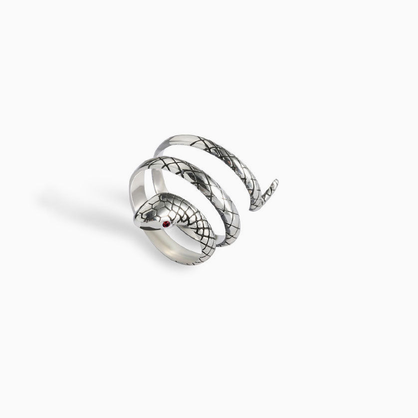 Fierce Rhinestone Wrap Around Snake Embossed Ring - Silver – JeeBas